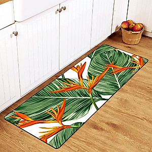 TsyTma Bird's Paradise Flower Kitchen Rug Tropical Flower Floor Mats Washable Non-Slip Bathroom Rug Runner Laundry Room Home Holiday Decor 39x20 Inch