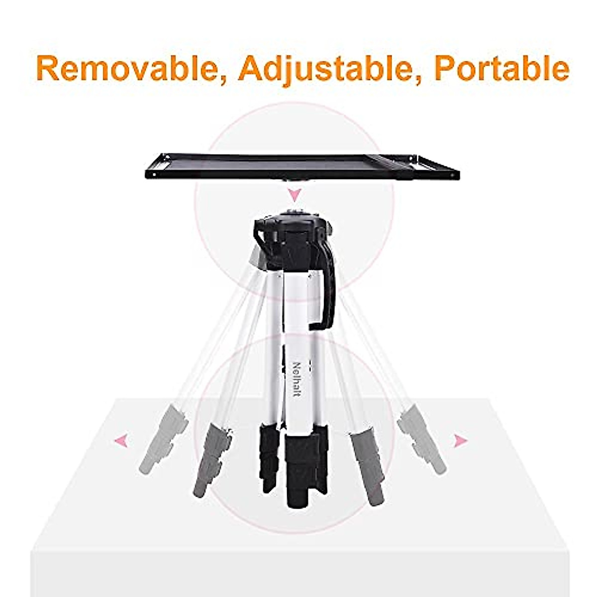 Nelhalt Projector Stand, 17 to 48 inch Adjustable Height, Foldable Aluminum Alloy Tripod Stand with Mouse Pad and Ball Head for Laptop Computer DJ Equipment Holder(Silver)