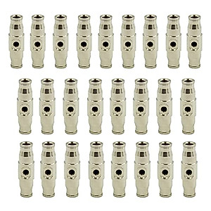 Legines 25pcs Nickel Plated Brass Push to Connect Fitting for High Pressure Misting System, Misting Coupling Slip Lock (One Hole), 1/4" Tube OD, Straight Union