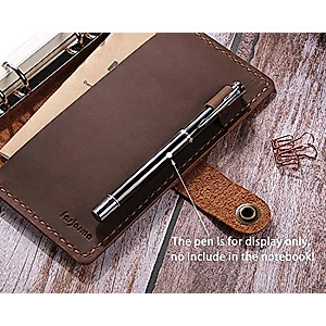 Leather Journal Refillable Writing Notebook, A6 Personal Size 6 Ring Binder Spiral Notebook, Handmade Genuine Leather Refillable Journal Binder Diary, Pocket Binder Traveler Notebook-Brown