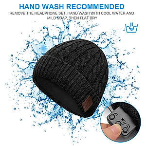 (3 in 1) Bluetooth 5.0 Music Beanie Set, Cuffed Winter Hat + Touchscreen Gloves + Neck Gaiter Scarf, Xmas Birthday Gift for Men Women Teenagers, Black