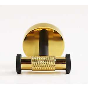 SENMY Designer Luxury Shiny Gold Knurled Matte Black PVD Finish, Solid Brass Construction, Double Towel Hook, Rustproof, Heavy Duty Door Hanger Robe Closet Corrosion-Proof Wall Mount Bathroom Kitchen