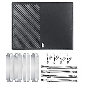Hisencn 304 Stainless Steel Grill Parts for Home Depot Nexgrill 4 Burner 720-0830H 720-0783E, 5 Burner 720-0888N Grill Burner, Heat Plate, 17 inch Grill Cooking Griddle Replacement Kit