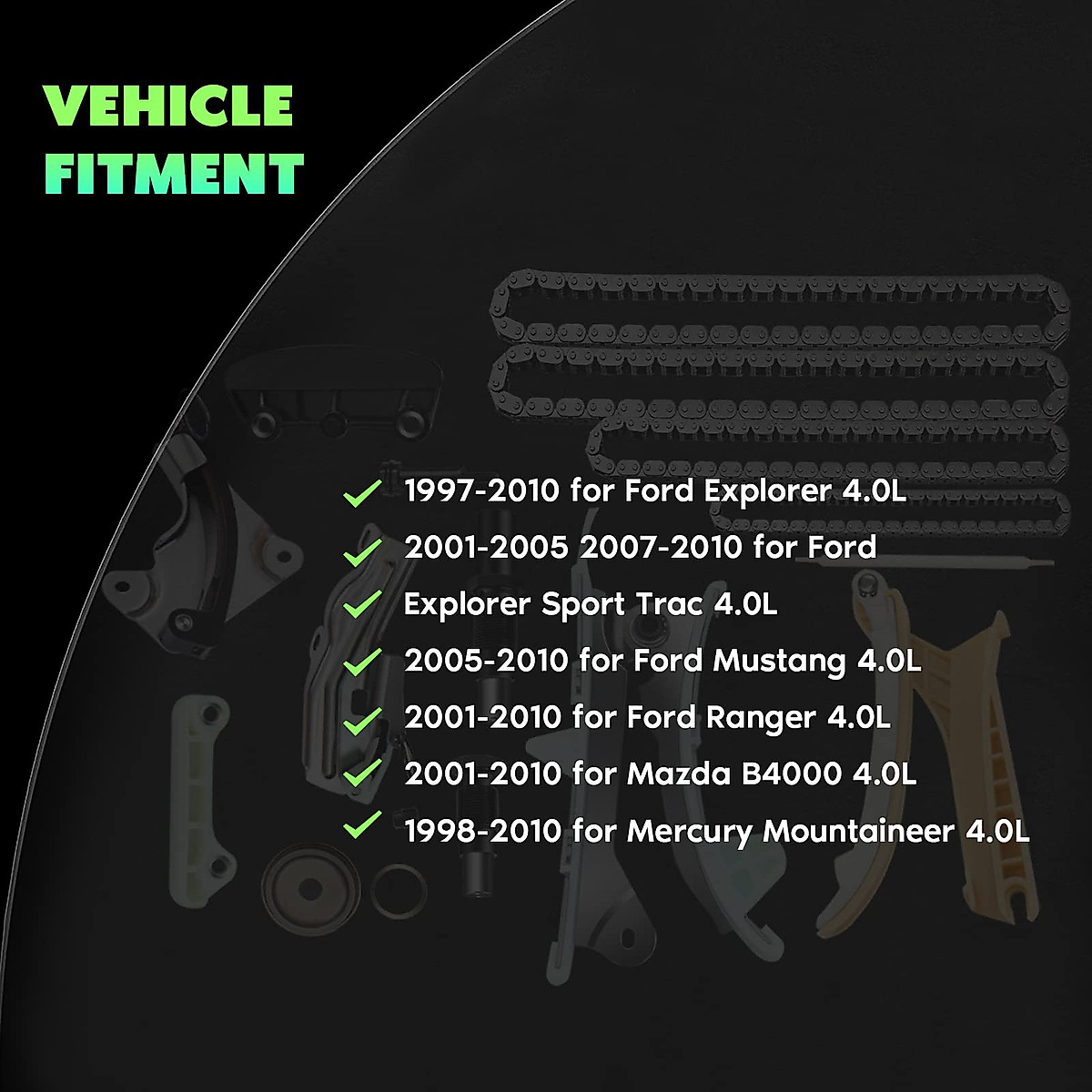 SCITOO Timing Chain Kit for 2005-2010 Ford Mustang 1997-2010 Ford Explorer 1998-2010 Mercury Mountaineer 2001-2008 Mazda B4000 4.0L V6