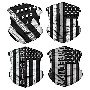 HSELOGI 4Pcs Men&Women Thin Silver Line Corrections Flag Magic Headwear Neck Gaiter Tube Scarf Headbands Bandana Balaclava for Outdoor Running Cycling Skating Work Out