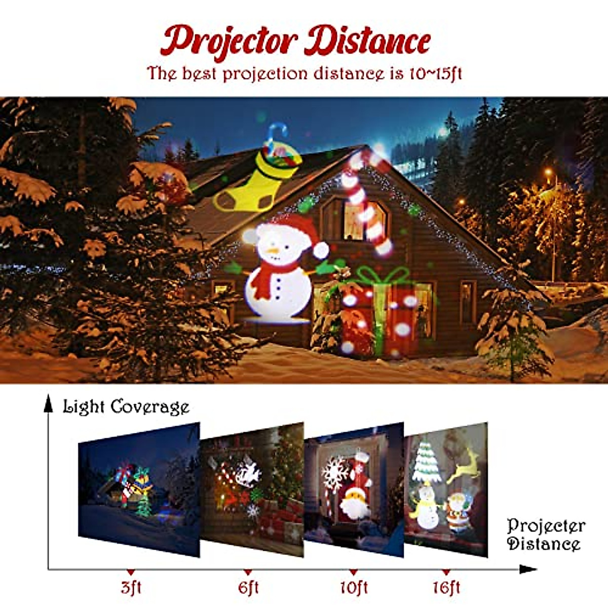 A.T.Lums Christmas Projector Lights Outdoor & Indoor, 16 HD Slides LED Projection Lamp for Christmas Gifts, Waterproof Snowflake Landscape Lights for Halloween Easter New Year Holiday Party Deco
