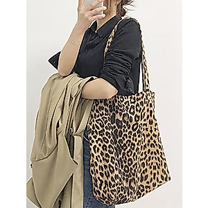 Leopard Tote Bag Women's Vintage Suedette Material Cheetah Printing Shoulder Bag Large Casual Slouchy Travel Bag