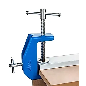 Heavy Duty Multi-Purpose Table Clamp - Vinyl Coated Grip and Swivel Pad - Built-In Rod & Pulley Holder - Fits Surfaces up to 2.55" Thick - Die-Cast Metal - Eisco Labs