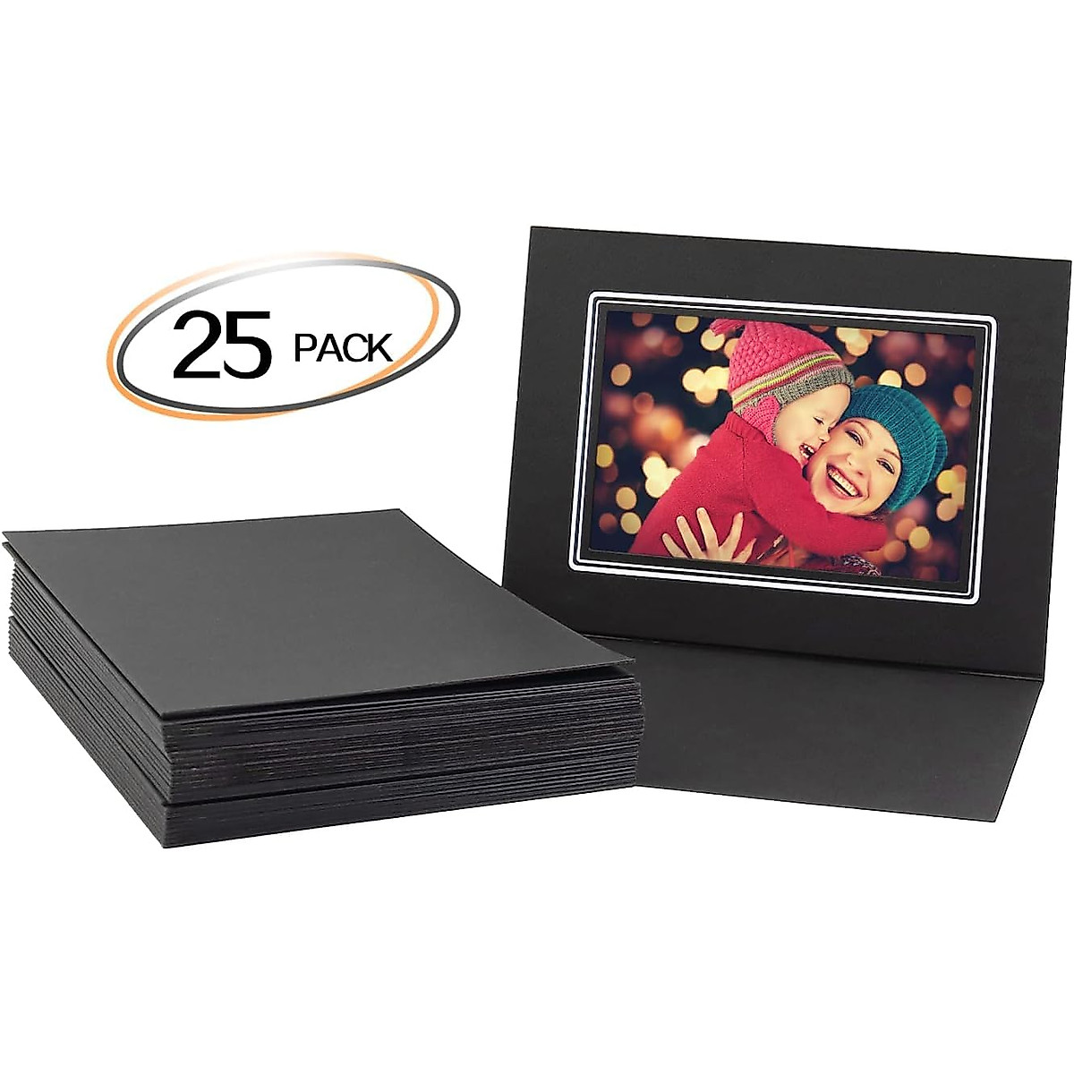 Golden State Art, Pack of 25, 4x6 Photo Folders, Cardboard Picture Frame, Paper Photo Frame Cards, Greetings/Invitation Cards, Special Events: Graduation, Christmas, Wedding(Black with Silver Lining)