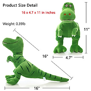 VSFNDB Stuffed Dinosaur Animal Plush Toys 11 Inches Green T-Rex Tyrannosaurus Animal Stuffed Plushies Super Soft Cute Cuddly Pillow Cushion Rex Stuff Dolls Gifts for Children Kids Boys Girls, 11Inches