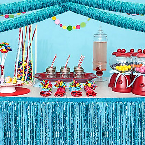 4P Metallic Foil Fringe Banner Tinsel Table Skirts for Rectangle Tables Backdrop Tinsel Banner Garland Curtains for Parade Floats Wedding Graduation Anniversary Birthday Parties Decoration (Lake Blue)