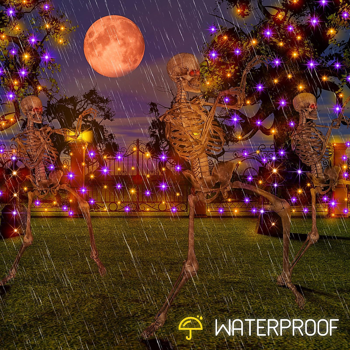 Retisee 8 Pieces Solar Orange and Purple Halloween Fairy Lights 39.37ft String Halloween Lights 120 Led 8 Modes Solar Twinkle Lights Outdoor Waterproof for DIY Balcony Patio Garden Outdoor Decorations