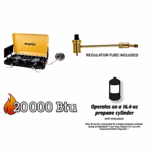 MARTIN 2 Burner Propane Stove Grill Gas 20 000 Btu Outdoor Trip Accessory Portable Advanced Features Propane Burner Csa Certified and Steady Performance