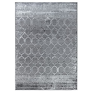 Glory Rugs Modern Abstract Trellis Area Rug 8x10 Gray Silver Large Rugs for Home Office Bedroom and Living Room