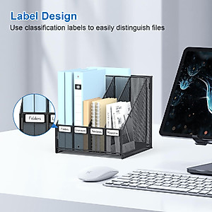 OUTWOLF Magazine File Holder with 4 Vertical File Sorters, Desk File Organizer Book Binder Holder Rack, Black