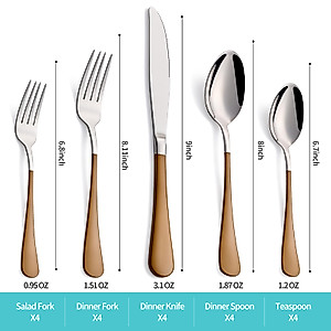 MDEALY 20-Piece Brown Silverware Set for 4, 18/0 Stainless Steel Flatware Cutlery Utensils Set, Include Dinner Knives,Dinner Forks,Dinner Spoons,Salad Forks,Teaspoons,Dishwasher Safe