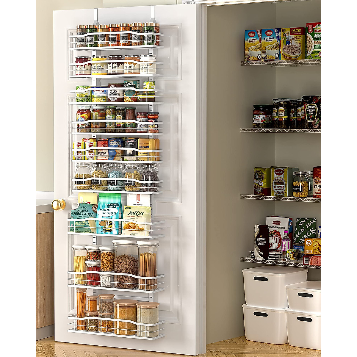 Moforoco White 9-Tier Over The Door Pantry Organizer, Pantry Organization And Storage, Metal Hanging Spice Rack Shelves Door, Home & Kitchen Essentials, Laundry Room Bathroom Organization