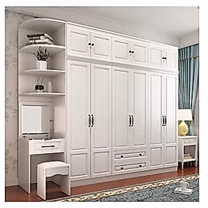 Solid Wood Family Wardrobe/Armoire/Closet, Wooden Cabinet Storage with Shelves, Hanging Rod, Wood Wardrobe Closet with Lock for Bedroom