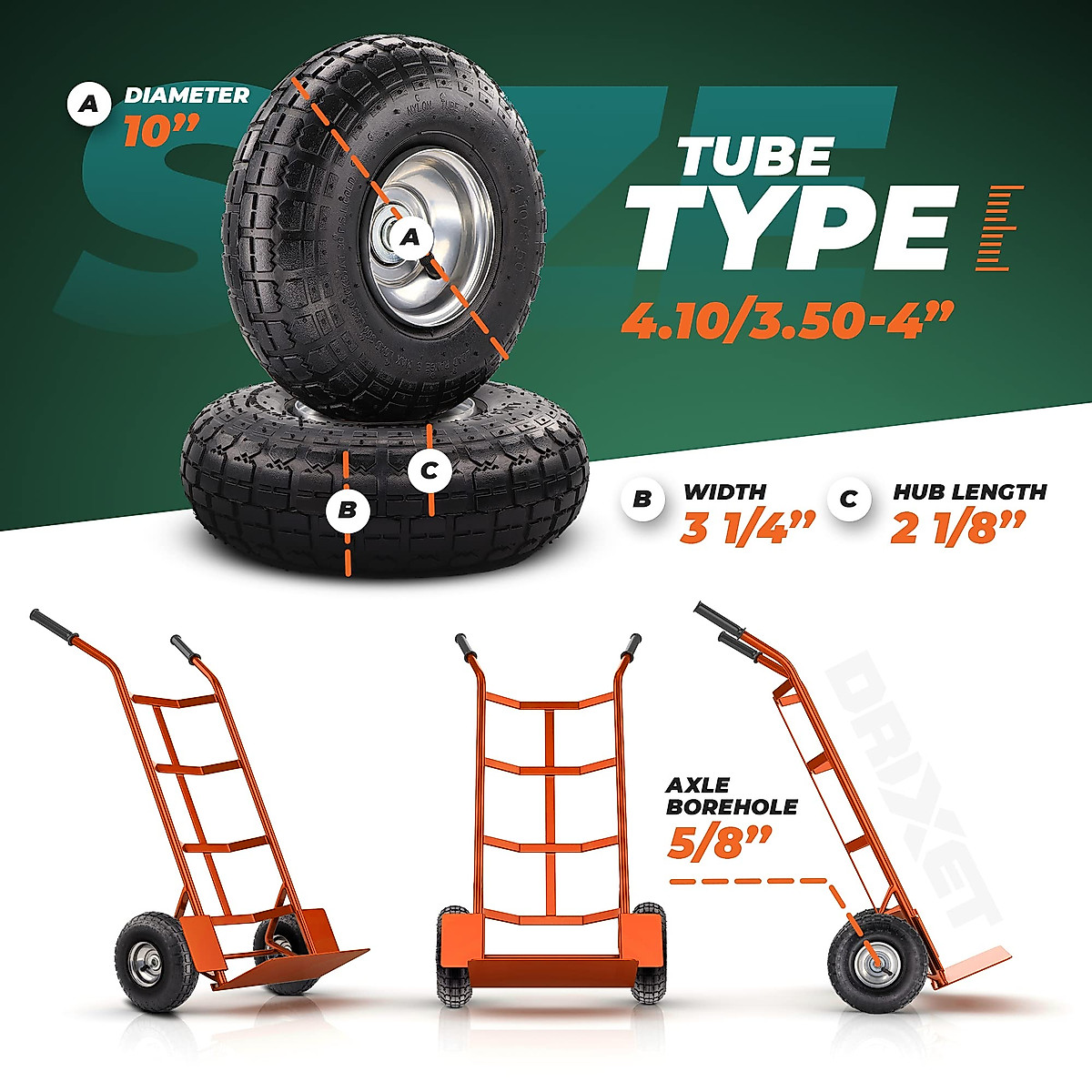 4 Pack 10-Inch Tires and Wheels 4.10/3.50-4 Replacement Utility Tires for Dolly, Hand Truck, Gorilla Cart, Generator, Lawn Mower, Garden Wagon With 5/8-Inch Axle Borehole and Double Sealed Bearings