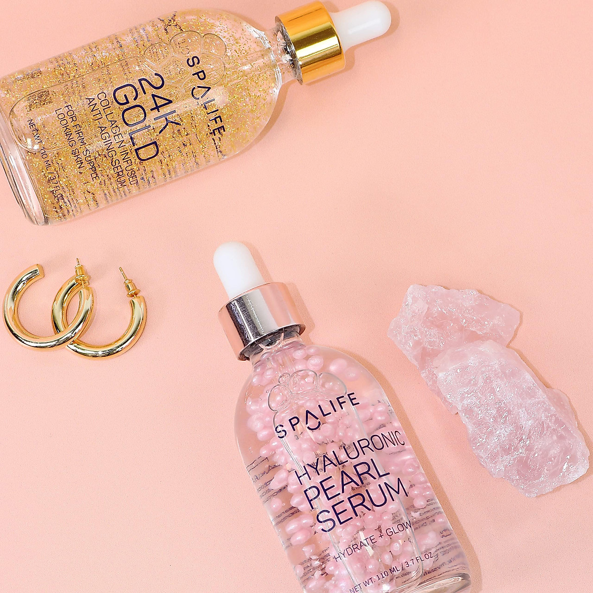 Spa Life Face Serum: 24K Gold Collagen Serum, Hydrating Hyaluronic Acid Serum 100 ml (3.7 oz) - For Supple Skin, Radiance Boosting, Firming & Hydrating (2 Pack)