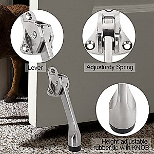 4 Packs Kickdown Door Stop for Heavy Door Garage Door with Rubber Tip and Spring Lever Metal Kickstand Door Stopper Hinge