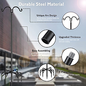 Outdoor String Light Pole 2 Pack, 7-Prong Backyard Steel Patio Light Poles with 2 Optional Hooks and Fence Brackets for Deck Garden Holiday Wedding