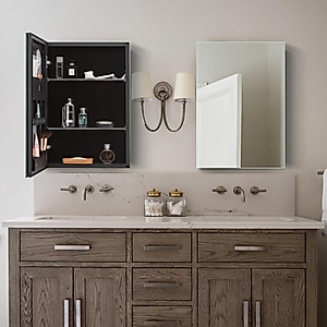 DURLDENG Bathroom Mirror with Storage,16 X 24 Inch,2024 New Model,Medicine Cabinet Mirror,Recessed Medicine Cabinet with Mirror,2 Adjustable Shelves,Black,Soft Hinge