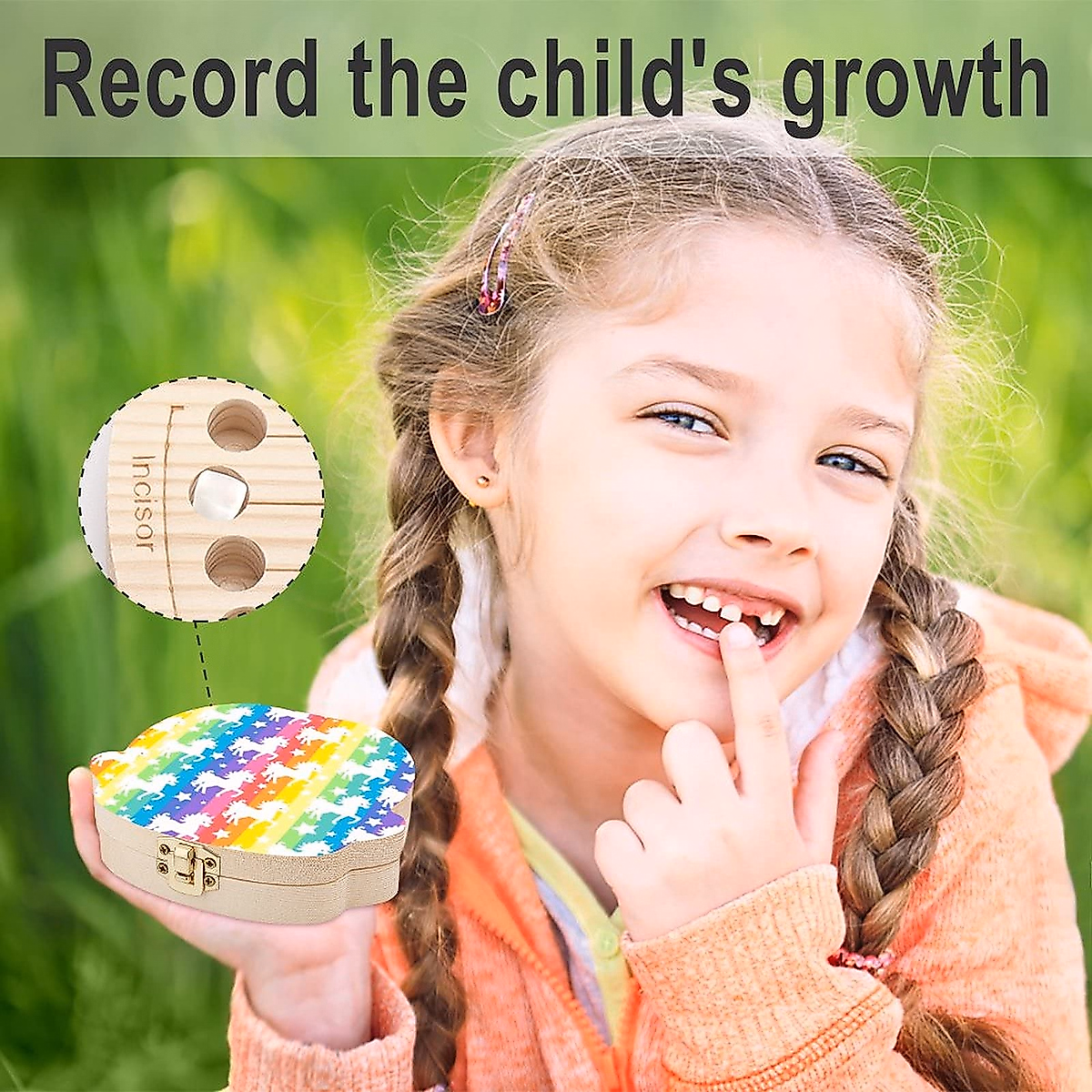 SUNYION Unicorn Baby Tooth Box Holder Keepsake Wooden Kids Tooth Fairy Boxes For Lost Tooth Boys Girls Children Cute Tooth Container Baby Birthday Gift