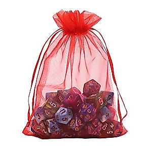 HRX Package Organza Bags Red 100pcs, 5 x 7 inches Christmas Gift Drawstring Bags Mesh Jewelry Pouches for Wedding Party Favors