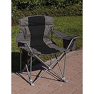 LivingXL 1000-lb. Capacity Heavy-Duty Portable Oversized Chair, Collapsible Padded Arm Chair with Cup Holders and Lower Mesh Side Pocket, Black
