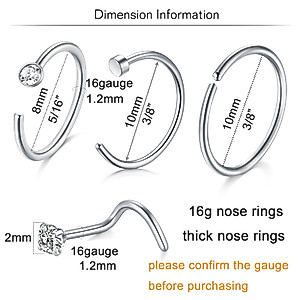 MODRSA Nose Rings 16gauge L Shape Nose Studs Nose Screw Surgical Stainless Steel Thick C Shape Nose Ring Hoop High Nostril Nose Piercing Jewelry for Women Men