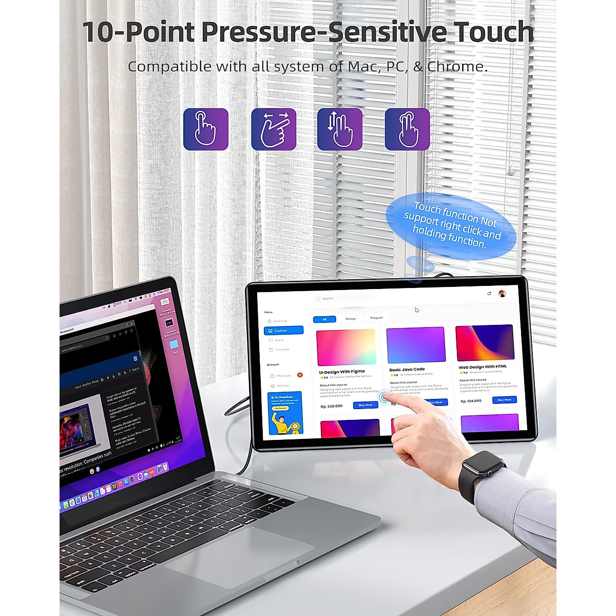 UPERFECT Y Portable Monitor Freestanding Touchscreen, 15.6''FHD 1080P IPS Screen with Adjust Kickstand, 2000:1 Contrast Ratio, 100% sRGB w/Standard HDMI/USB 3.0/Type C, Built-in Speaker/Ambient Light