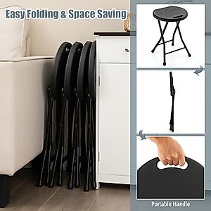 Giantex Set of 2 Folding Stool, Round Foldable Bar Stools, 2 Pack Portable Folding Chairs with Handle, Collapsible Stools 18 Inch 330lbs Capacity for Camping RV Party (Black)