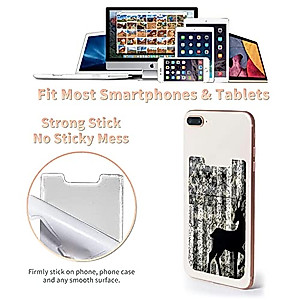 Cell Phone Adhesive Stick On Wallet Sleeve Double Pocket Lycra Credit ID Card Holder Pouch Little Wallet Retro Flag Deer Design for iPhone ipad Samsung Galaxy Android Smartphones