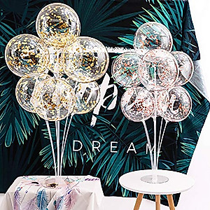 Balloon Stand Kit - Tinabless 2 Sets of Clear Table Desktop Balloon Holder with 7 Balloon Sticks,7 Balloon Cups and 1 Balloon Base for Birthday | Wedding Party, Holidays, Anniversary Decorations