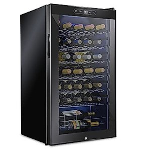 SCHMECKE 34 Bottle Compressor Wine Cooler Refrigerator w/Lock | Large Freestanding Wine Cellar | 41f-64f Digital Temperature Control Wine Fridge For Red, White, Champagne or Sparkling Wine - Black