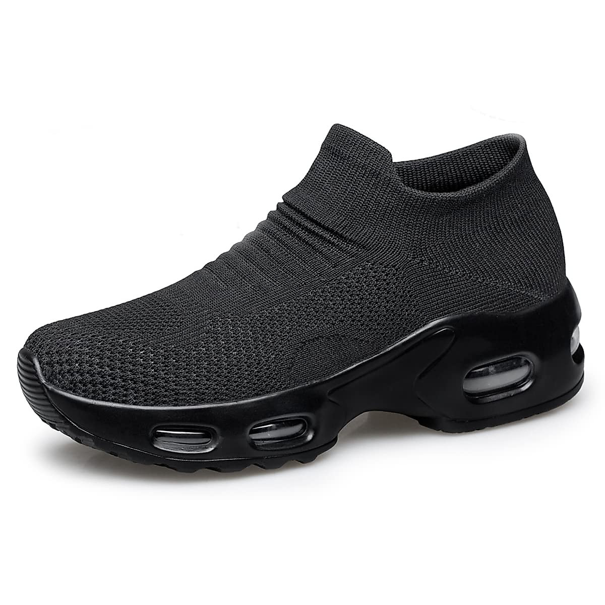 Womens Walking Shoes Sock Casual Ladies Fashion Sneakers Slip On Air Cushion Platform Workout Zapatos para Mujer All Black 9.5