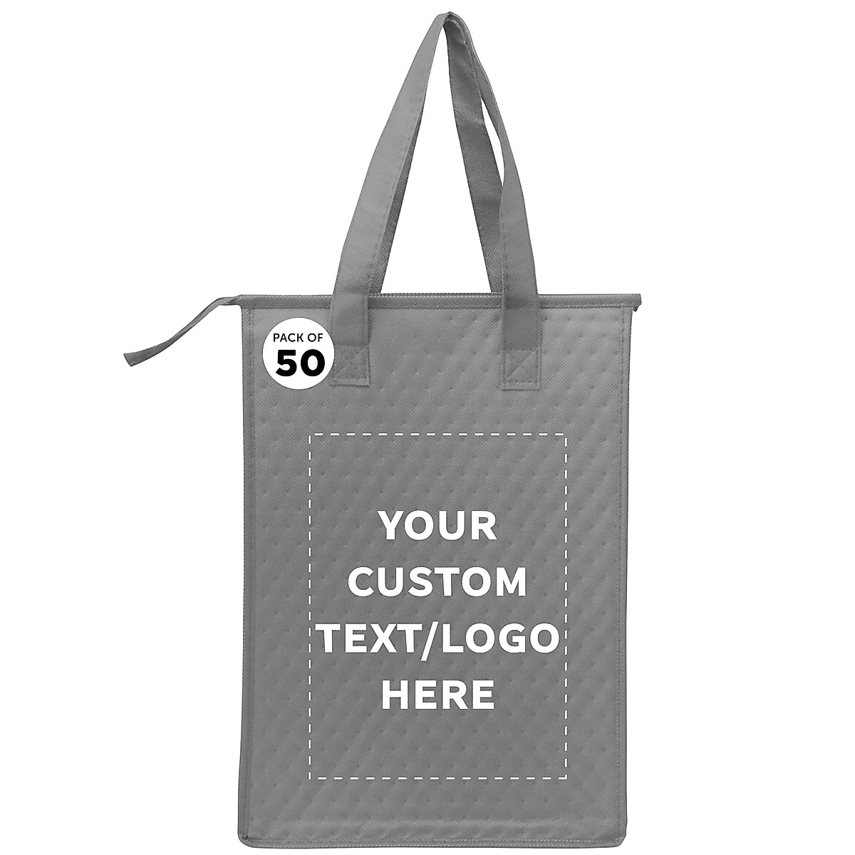 Discount Promos Custom Zipper Insulated Lunch Tote Bags Set of 50, Grey, Unisex