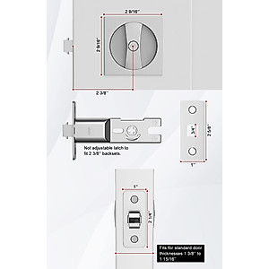 goldenwarm Bed/Bath Pocket Door Lock, Satin Nickel Contemporary Privacy Square Pocket Door Hardware, Flush Pocket Door Latch, 2-3/8" Backset