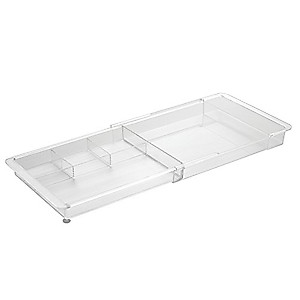 iDesign Extendable, Adjustable Drawer Organiser Tray Made of Durable Plastic, Makeup Storage Solution for Brushes, Accessories and More, Clear, 1 x