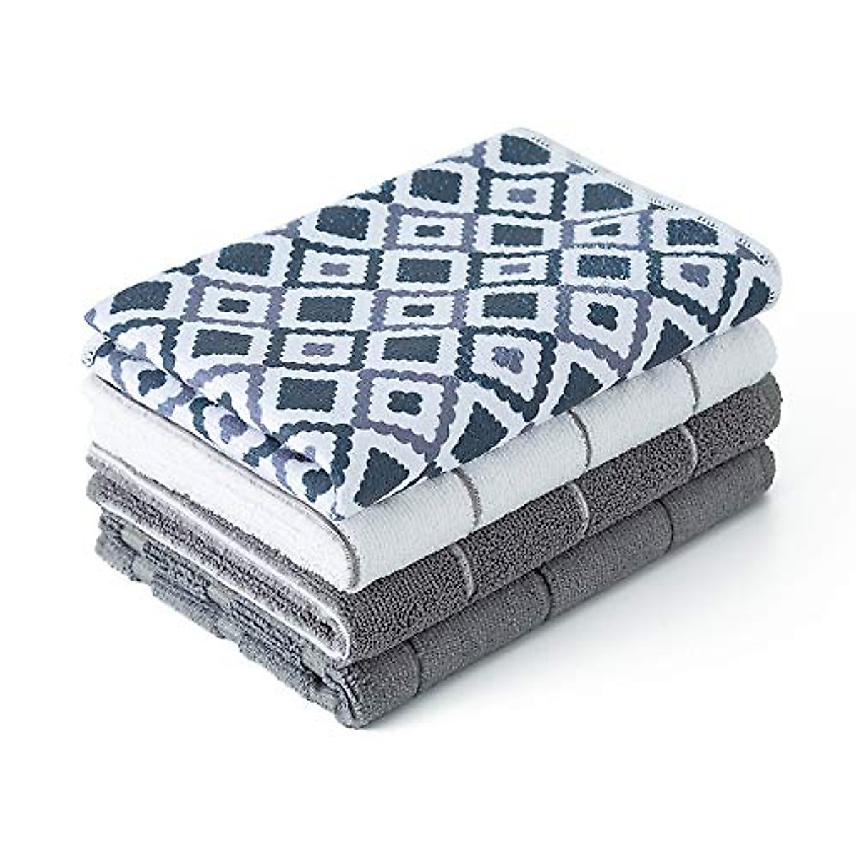 figolo Microfiber Kitchen Towels - Dish Towel Geometry Set of 4, Super Absorbent and Soft, 26 X 18 Inch