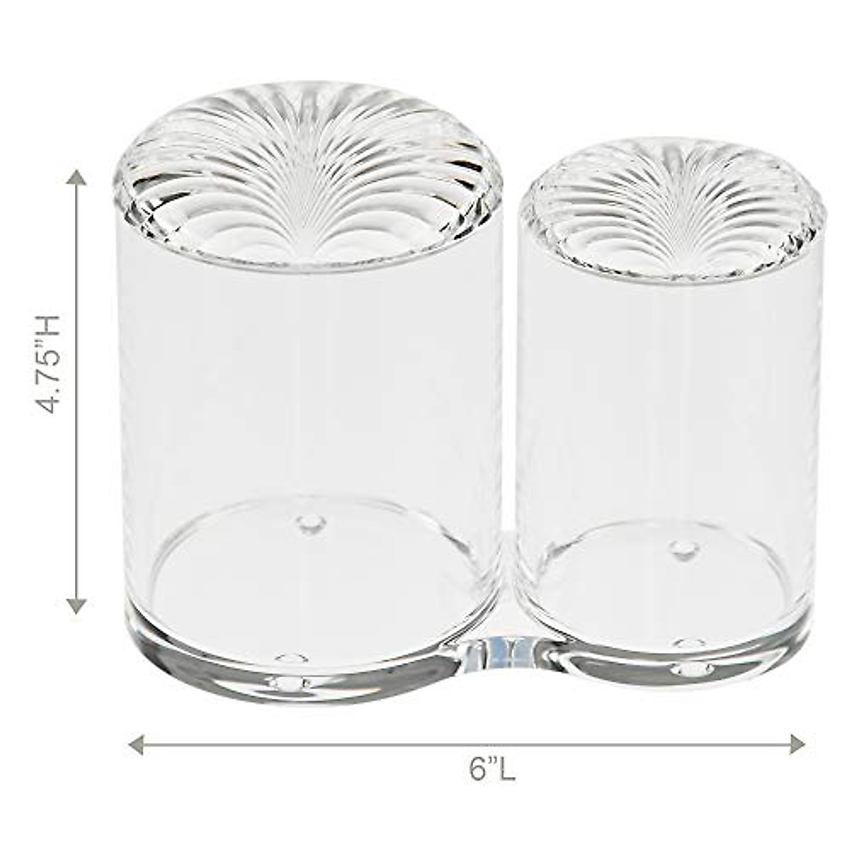 Home-X Clear Acrylic Cotton Ball and Swab Holder Set, 2 Attached Jars with Seashell Lids for Bathroom Storage, 6" L x 3 ¼ " W x 4 ¾ " H, Clear