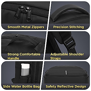 XJ-HOME Travel Laptop Backpack for Men, Water Resistant Leather 17.3" Computer Backpack, Large Personal Item Backpack Flight Approved with Shoe Bag for Business Work College Weekender, Black