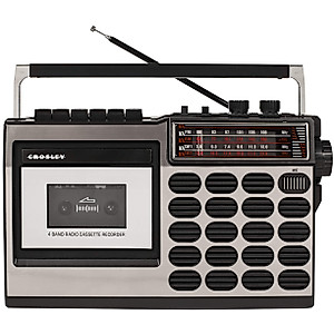 Crosley CT100B-SI Retro Portable Cassette Player with Bluetooth, AM/FM Radio, and Built-in Microphone, Silver