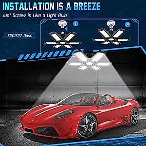 2 Pack LED Garage Light,200W Garage Light Deformable Garage Lights Ceiling Led 20000lm Shop Lights with 6 Panel,6500K Daylight Adjustable Folding Screw in Garage Lighting Bulb E26 for Garage,Workshop