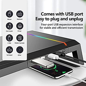 ARIOU Monitor Stand Riser, Foldable Monitor Riser Stand, Computer Monitor Stand Riser, Adjustable Height Computer Monitor Stand with USB 3.0 Hub & RGB Lights with 7 Lighting Effects, Desk Accessories