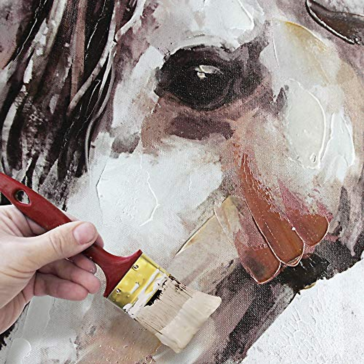 lamplig Horse Pictures Large Hand Painted Wall Art Oil Paintings Brown Animal Canvas Prints Farmhouse Wall Decor Horses Head to Head Artwork Stretched Black Frame for Bedroom Living Room 48x32 inch