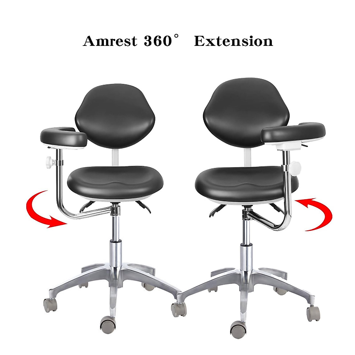 SFKLYU Dental Medical Chair, Dental Assistant Chairs with 360 Degree Rotation Armrest PU Leather Height Adjustable Doctor Chair for Clinics, Dental, Offices, Labs,Black,57~75CM