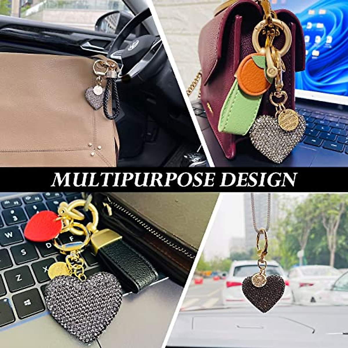 Crystal Car Keychain for Women with Bling Rhinestone Heart Shape Keychains Pendant Cute Keychain, Black Bling Heart Pretty Car key Chain Accessories for Women and Girls Gifts
