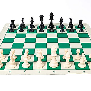 Tournament Travel Chess Sets Roll Up Chess Board Carrying Tube with Shoulder Strap Portable Beginner Chess Set - Green 20 x 20 Inch